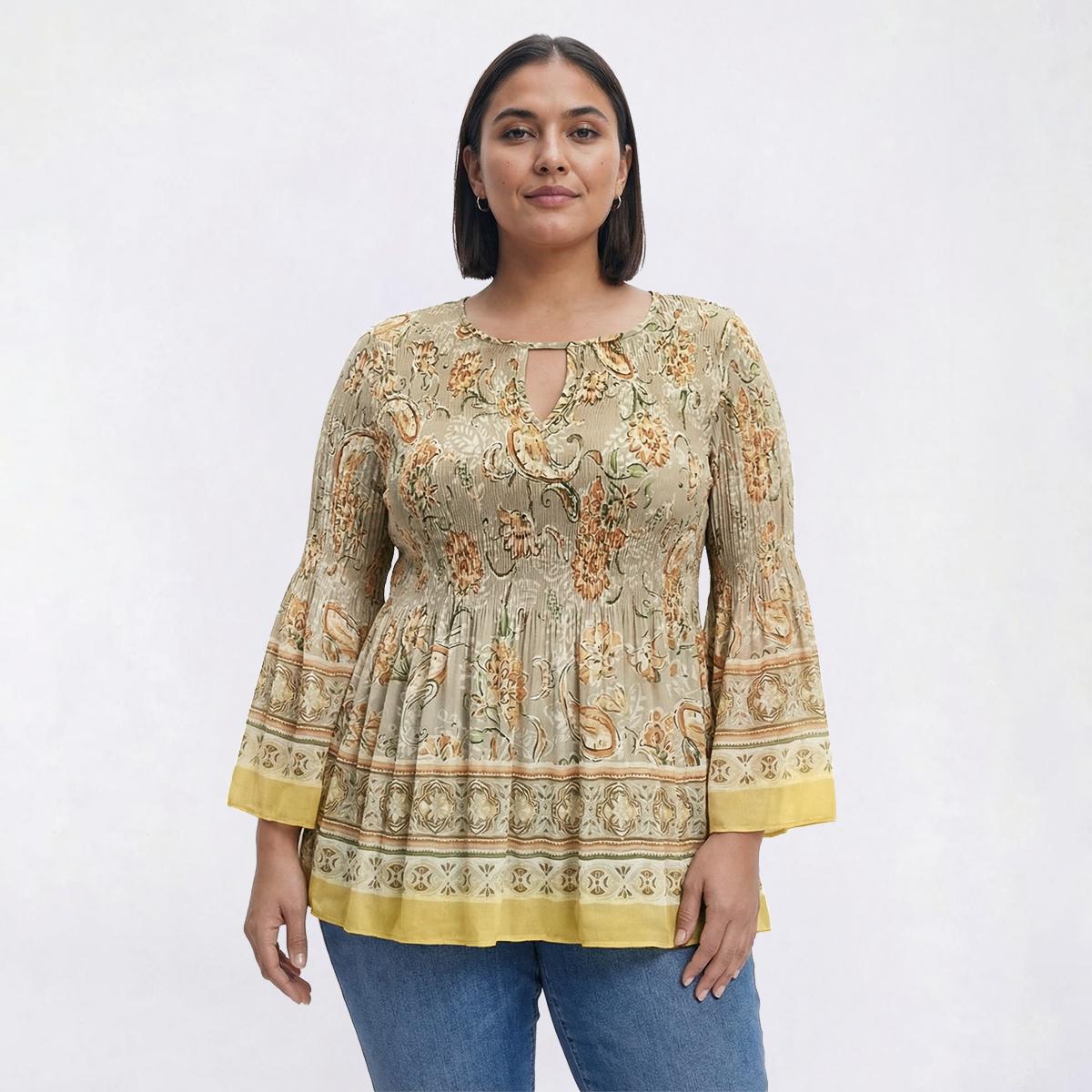 Click here for Plus Size Floral & Ivy 3/4 Sleeve Ditsy Floral Ple... prices